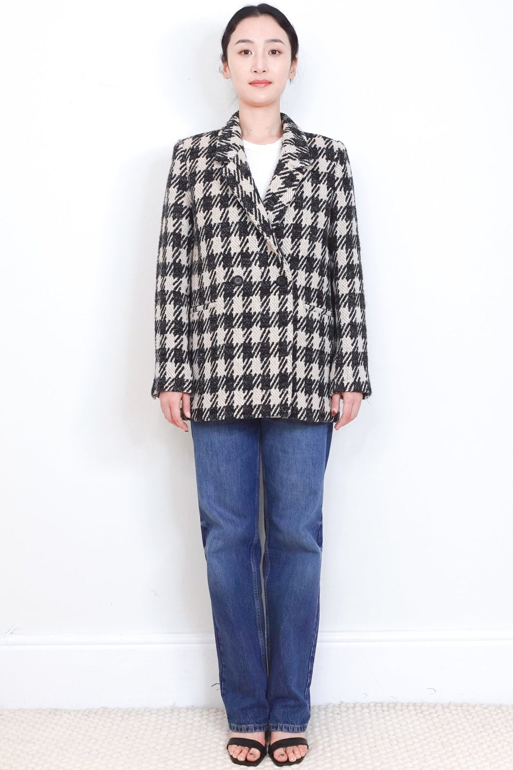 Anine Bing Black & Beige Houndstooth Blazer RRP £550 | Authentic Prelo