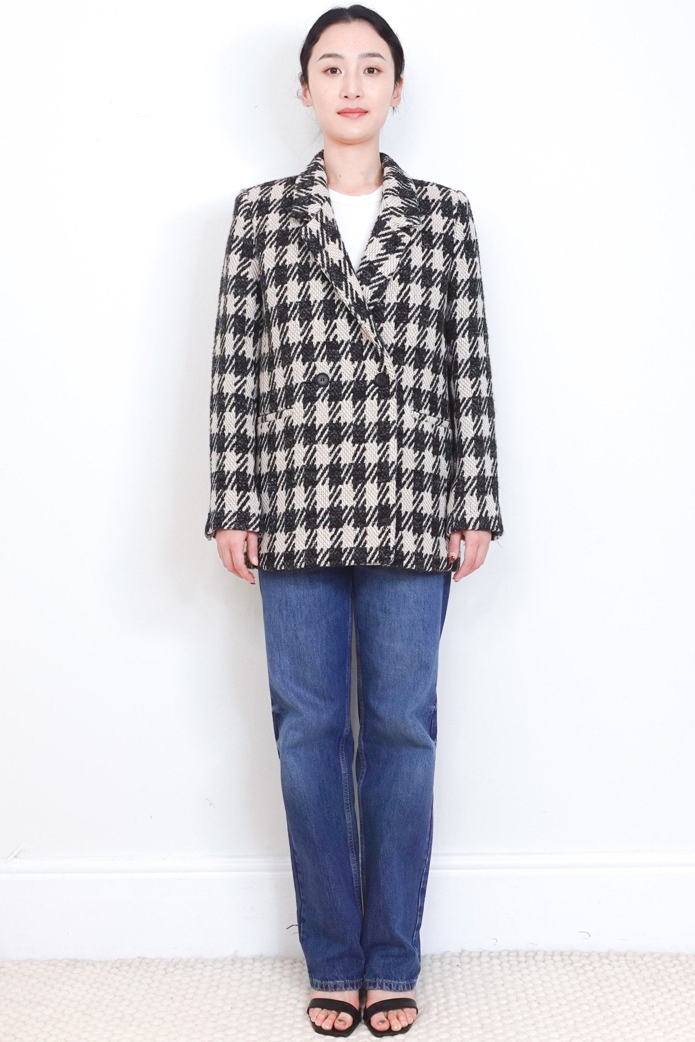 Anine Bing Black & Beige Houndstooth Blazer RRP £550 | Authentic Prelo